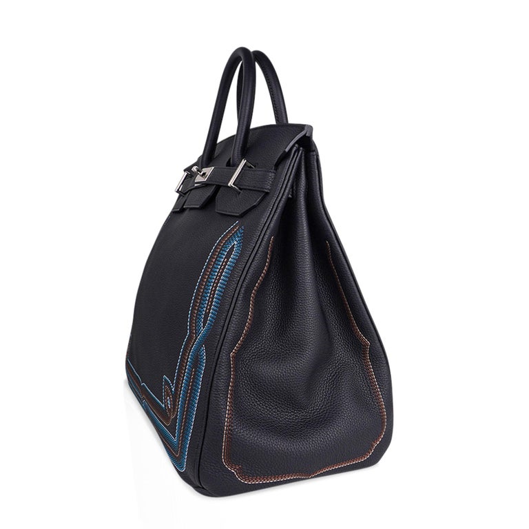 Hermes HAC 40 Birkin Men's Bag Black Runway Embroidered Limited Edition ...
