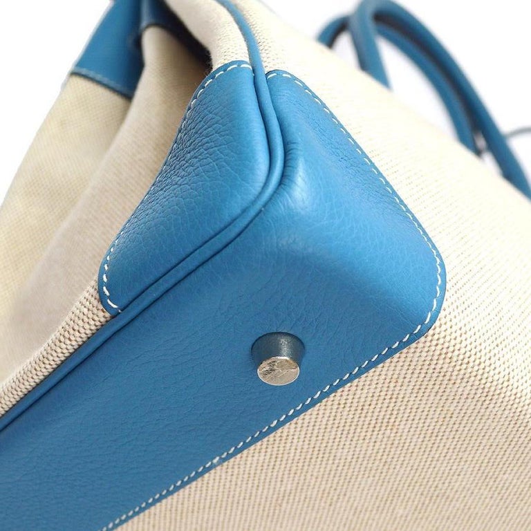 Hermes Birkin 40 Teal Blue Leather Canvas Top Handle Satchel Tote ...