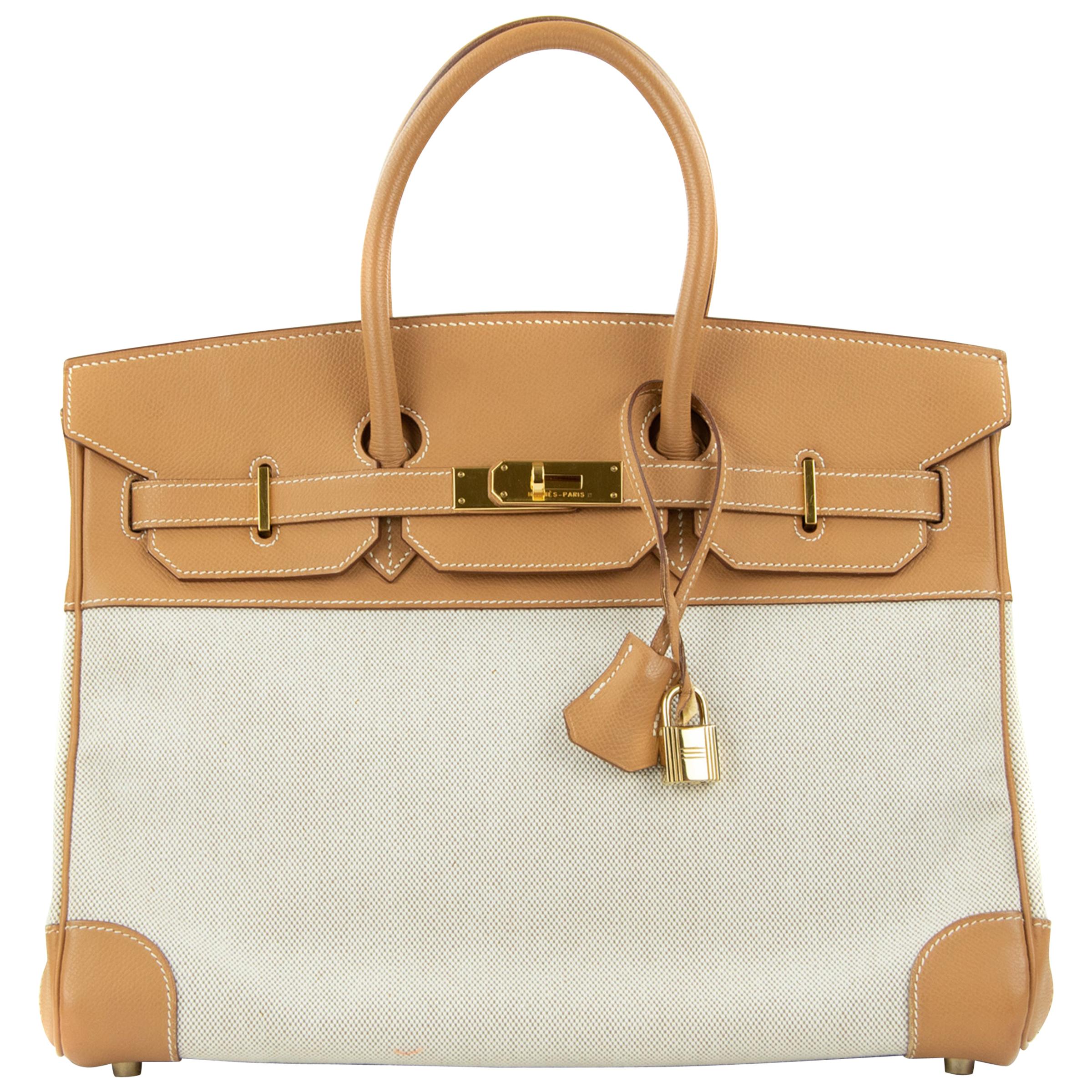 Hermes Birkin Bag 35cm Gold Toile Epsom GHW (Pre Owned) at 1stDibs