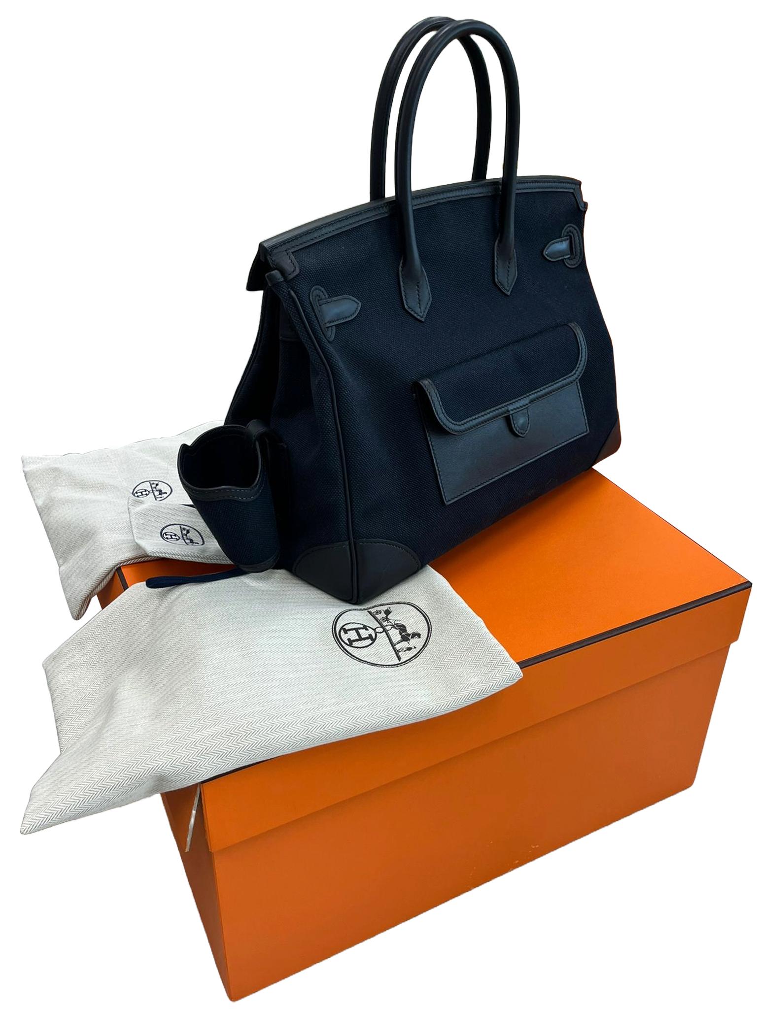 Hermes Birkin Cargo 35cm Black Canvas Swift Leather in Palladium ...