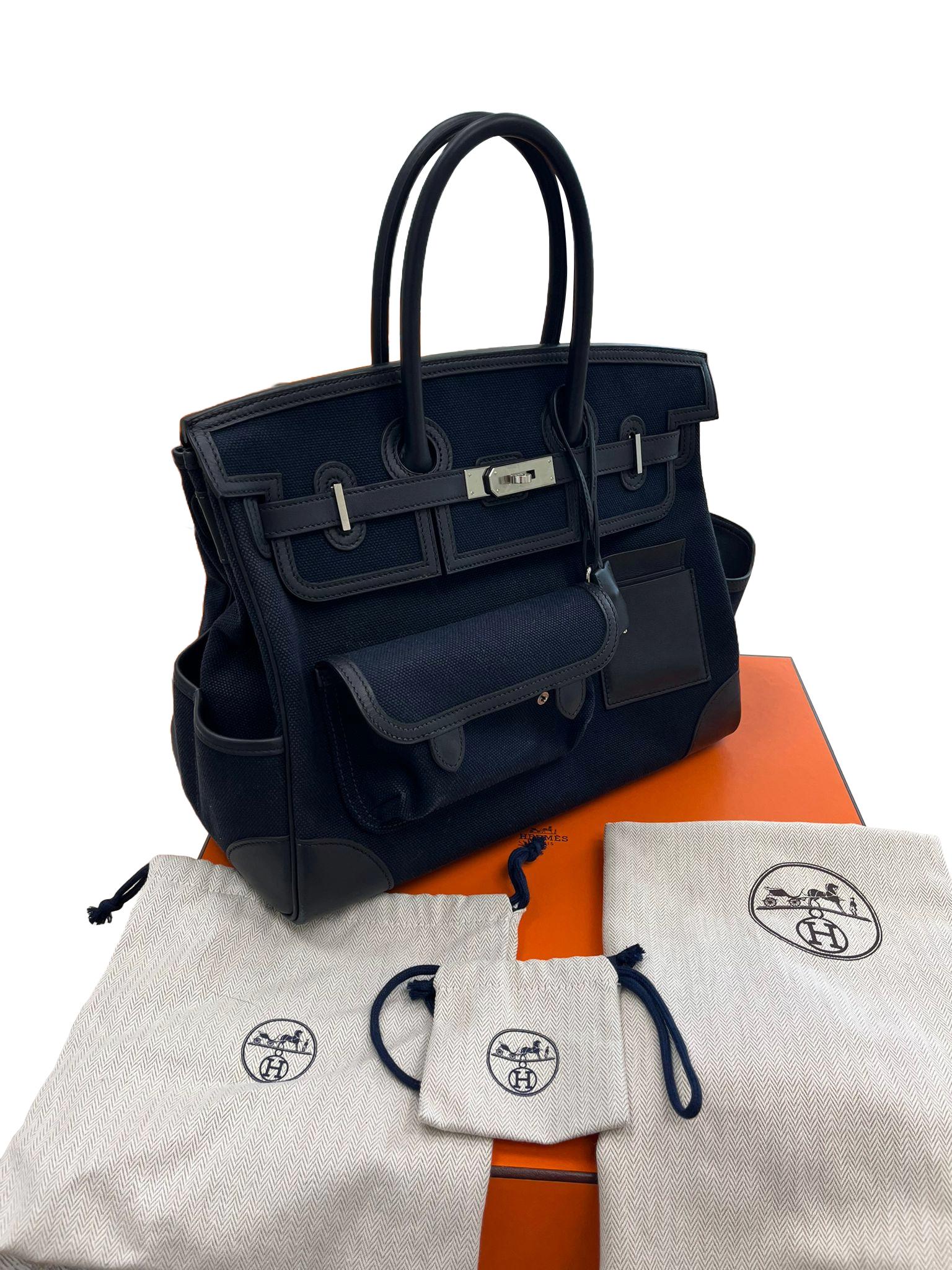 Hermes Birkin Cargo 35cm Black Canvas Swift Leather in Palladium ...