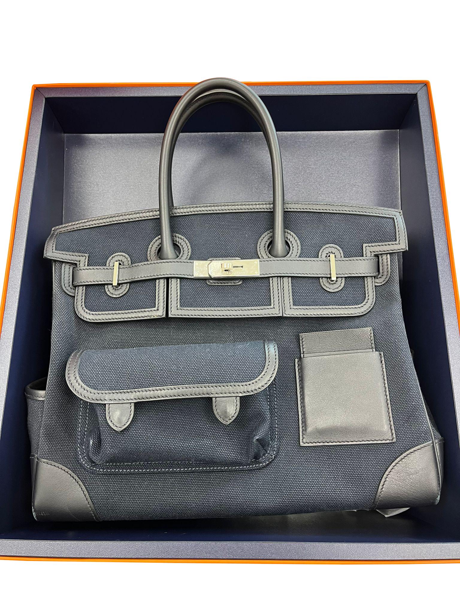 Hermes Birkin Cargo 35cm Black Canvas Swift Leather in Palladium ...