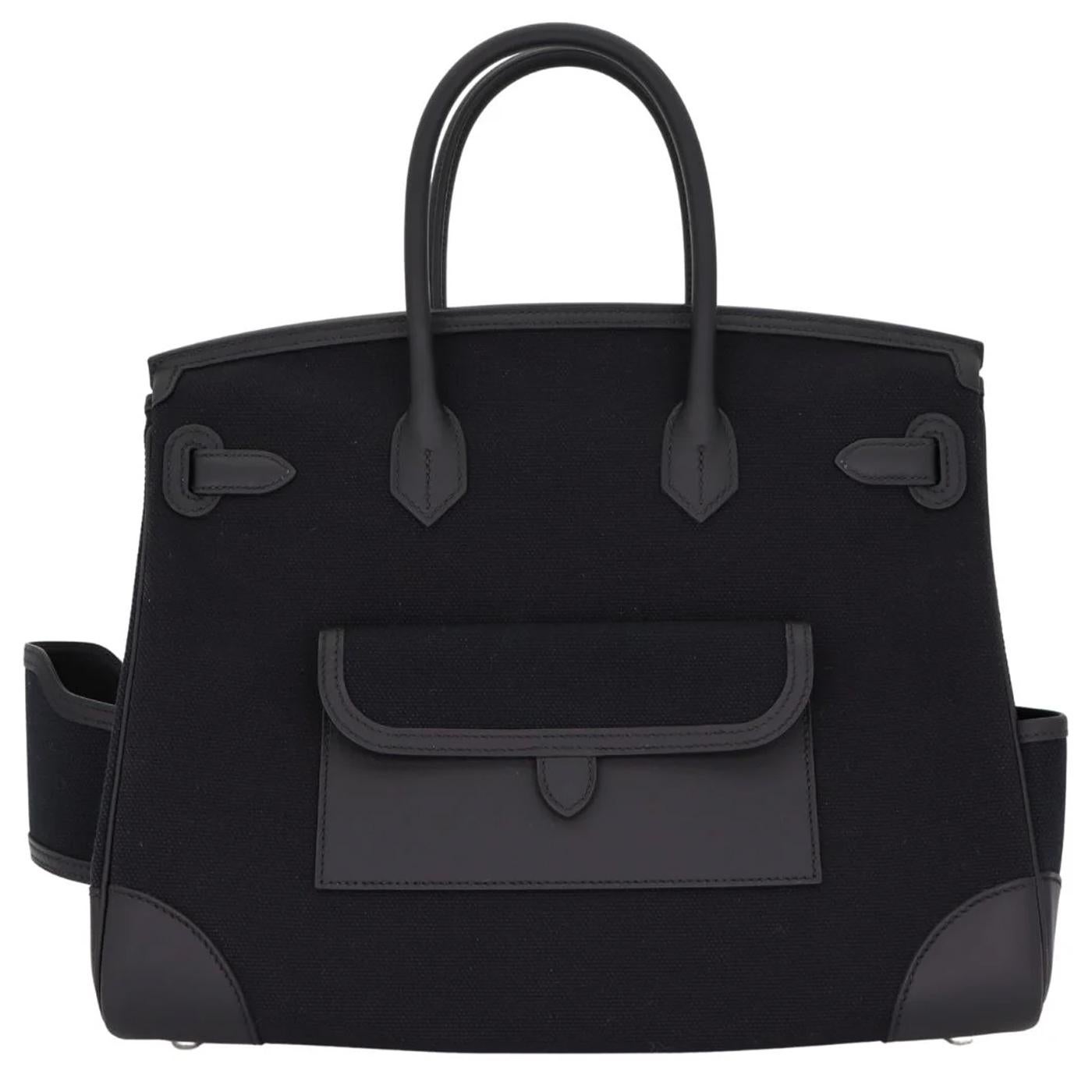 Hermes Birkin Cargo 35cm Black Canvas Swift Leather in Palladium ...