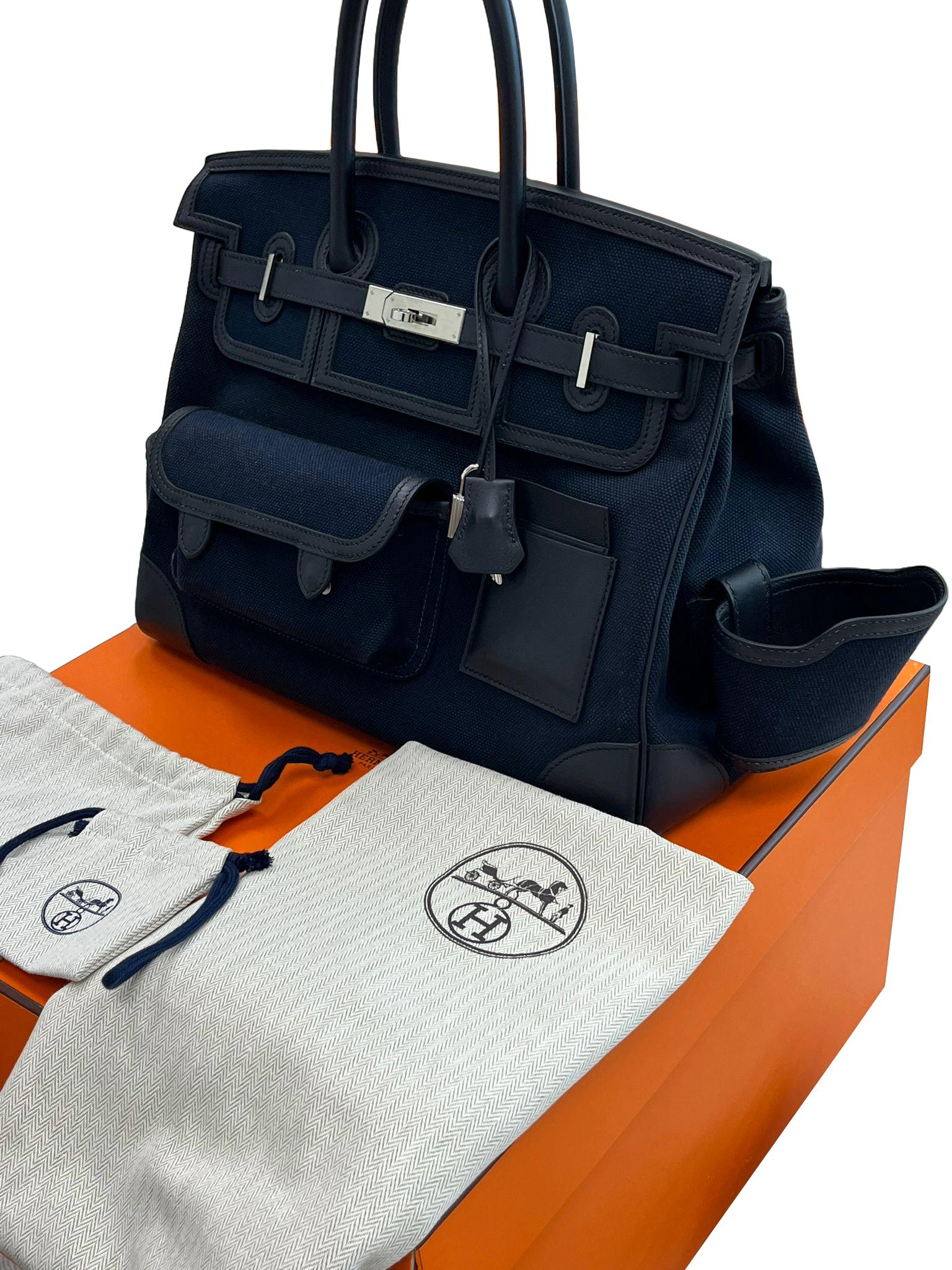 Hermes Birkin Cargo 35cm Black Canvas Swift Leather in Palladium ...