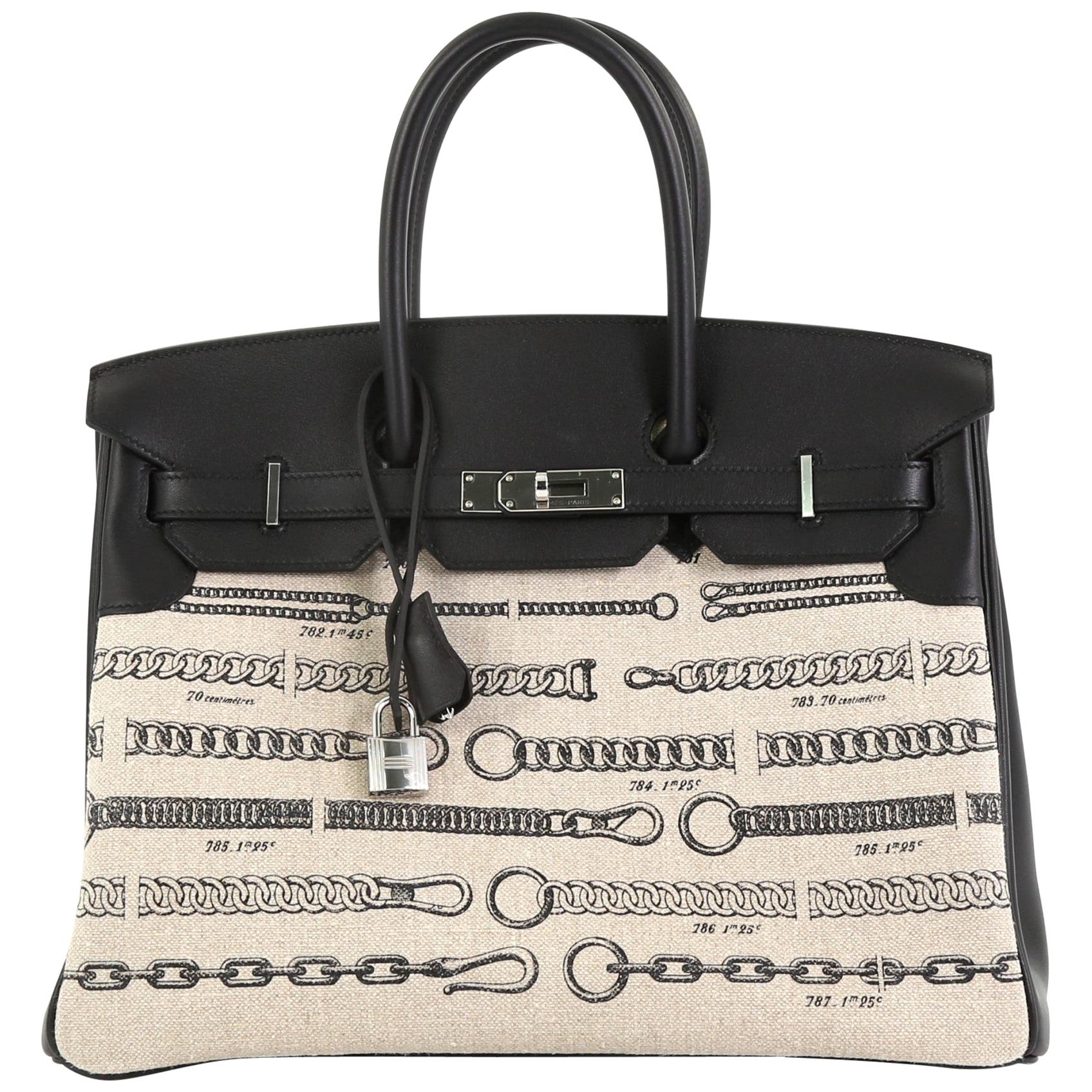 Hermes Birkin Dechainee Handbag Printed Toile and Noir Swift with ...