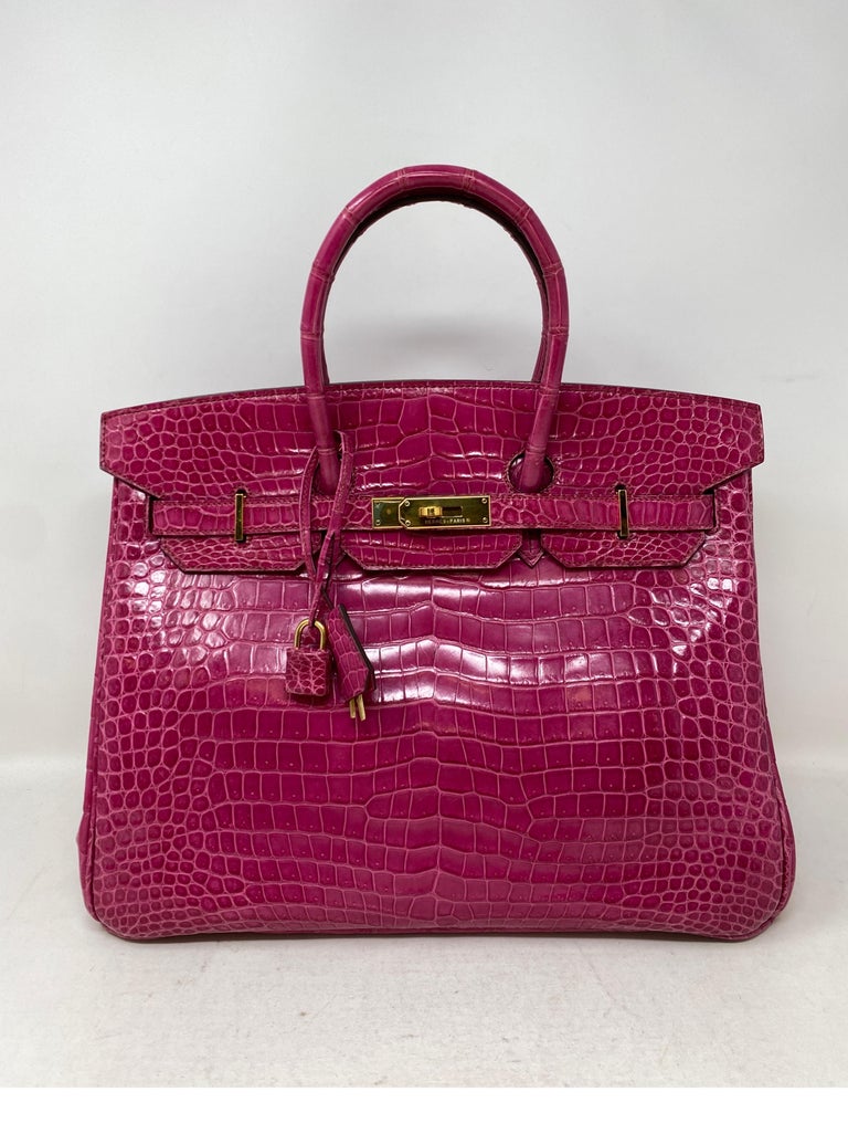 Hermes Birkin Fuschia Porosus Crocodile 35 Bag at 1stDibs