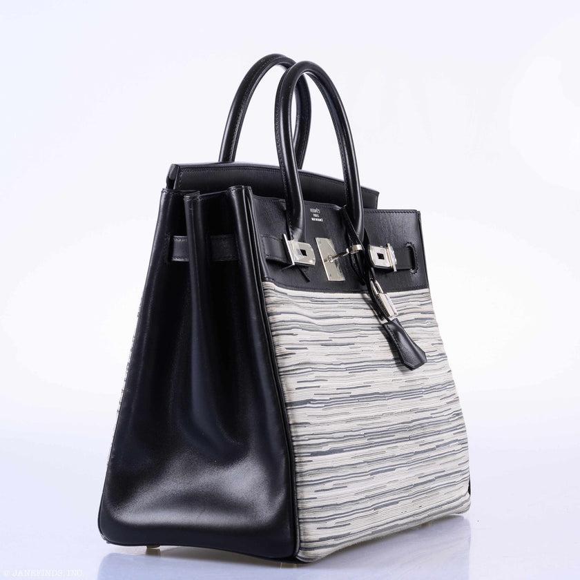 Hermès Birkin HAC 32 Black Box and Vibrato Leather Palladium Hardware ...