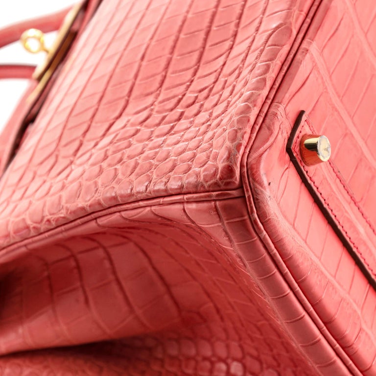 Hermes Birkin Handbag Bougainvillea Matte Porosus Crocodile with Gold ...