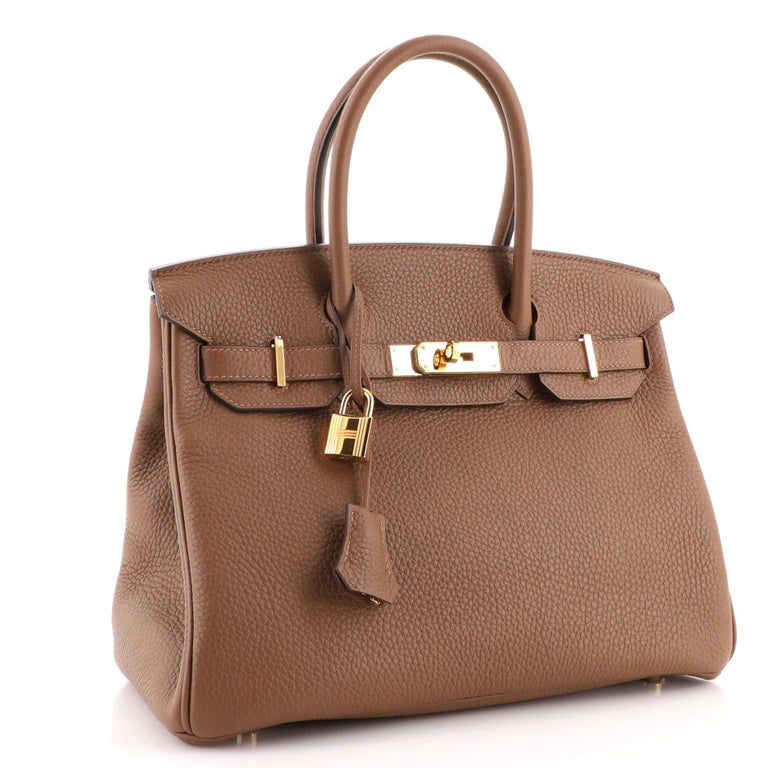Hermes Birkin Handbag Bronze Dore Clemence with Gold Hardware 30 at 1stDibs