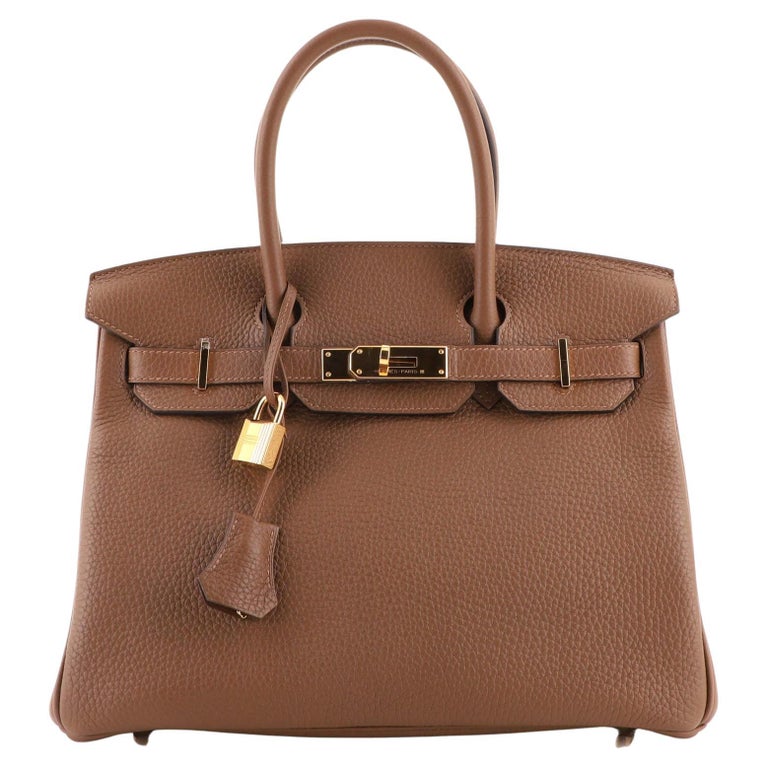 Hermes Birkin Handbag Bronze Dore Clemence with Gold Hardware 30 at 1stDibs