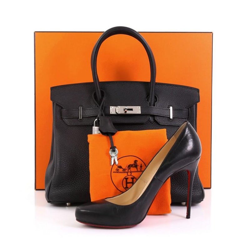 Hermes Birkin Handbag Noir Clemence with Palladium Hardware 30 at 1stDibs