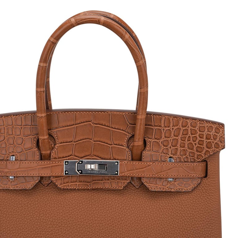 Hermes Birkin Touch 30 Bag Gold Matte Alligator / Togo Limited Edition ...