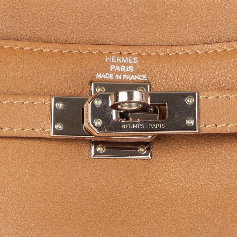 HERMES Biscuite beige Swift leather and Palladium KELLY Danse Belt Bag ...