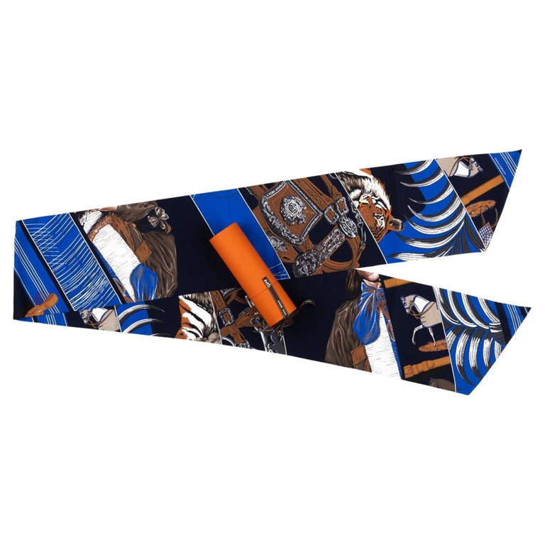 Hermès Black Blue Maxi Twilly For Sale at 1stDibs