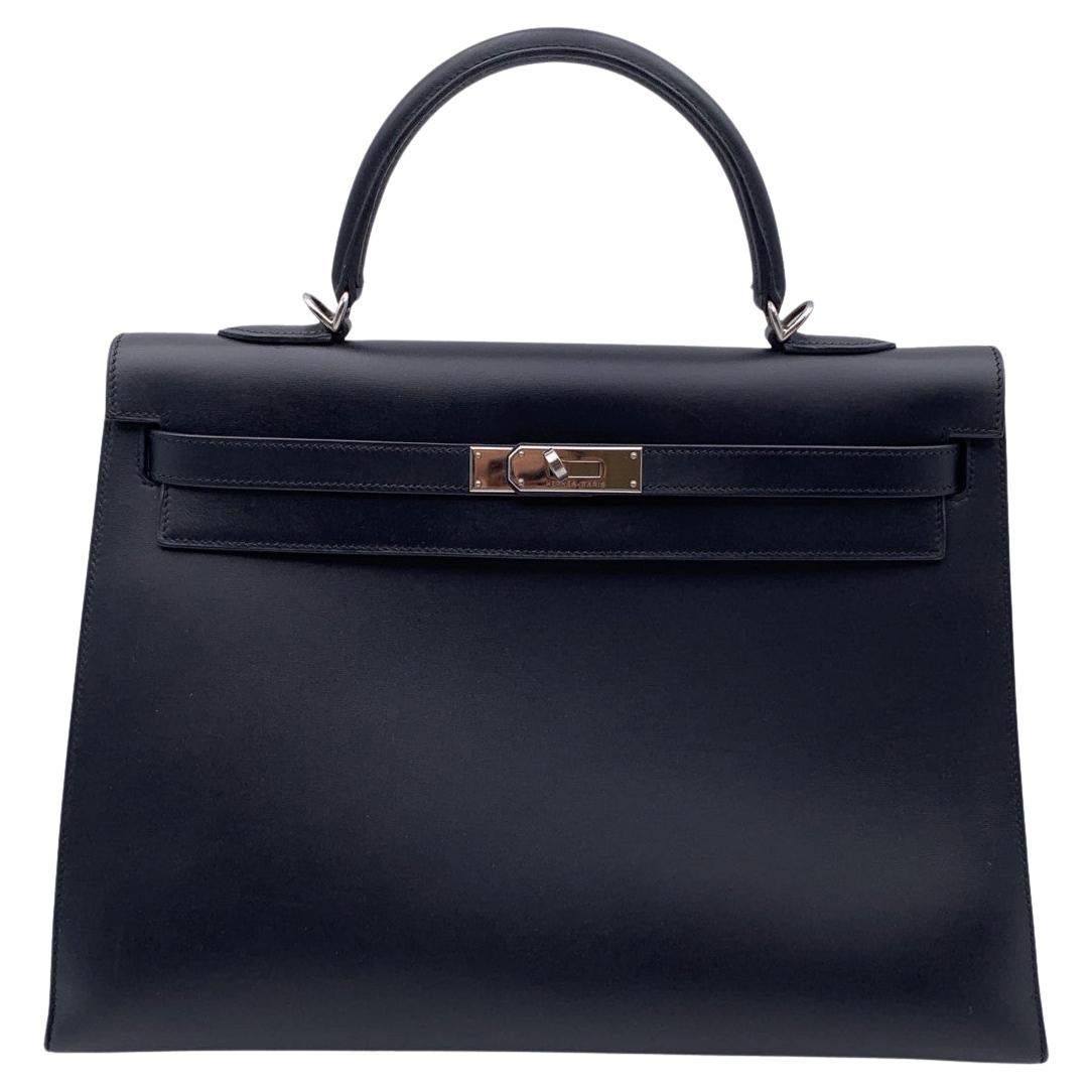 Hermes Black Box Calf Leather Kelly 35 Sellier Bag Handbag For Sale at ...