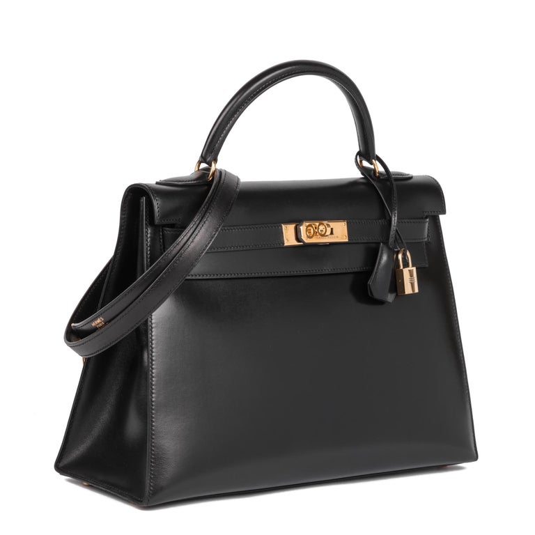 Hermès Black Box Calf Leather Vintage Kelly 32cm For Sale at 1stDibs