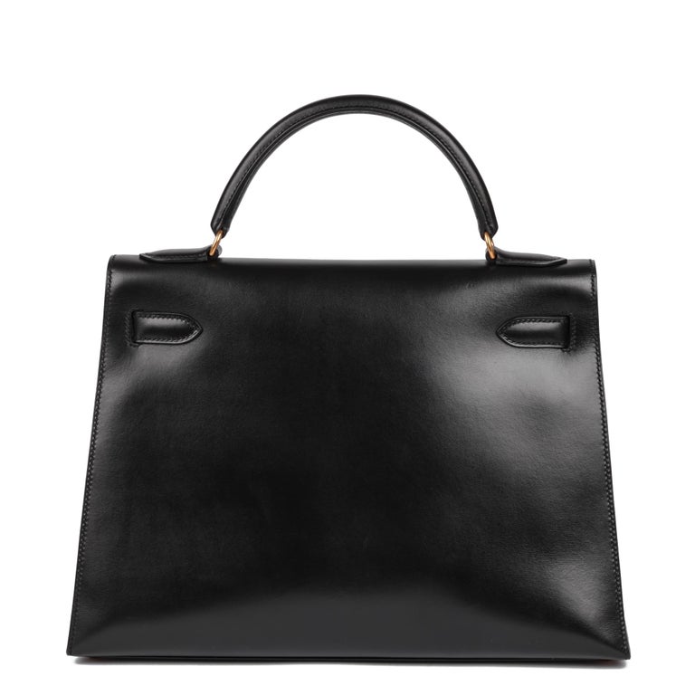 Hermès Black Box Calf Leather Vintage Kelly 32cm For Sale at 1stDibs