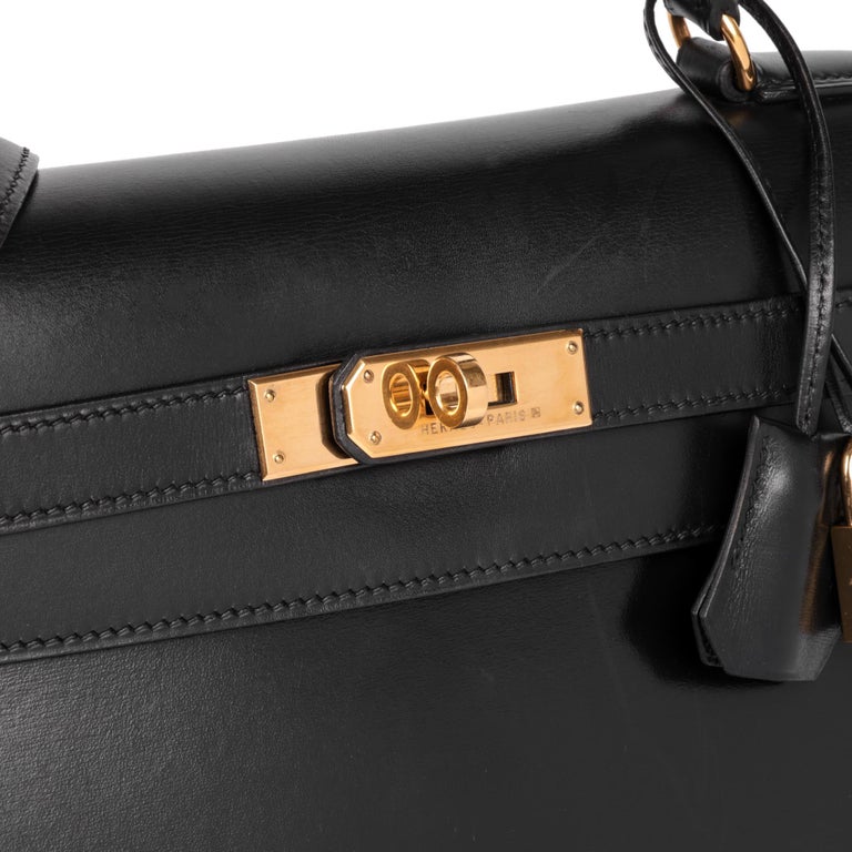 Hermès Black Box Calf Leather Vintage Kelly 32cm For Sale at 1stDibs