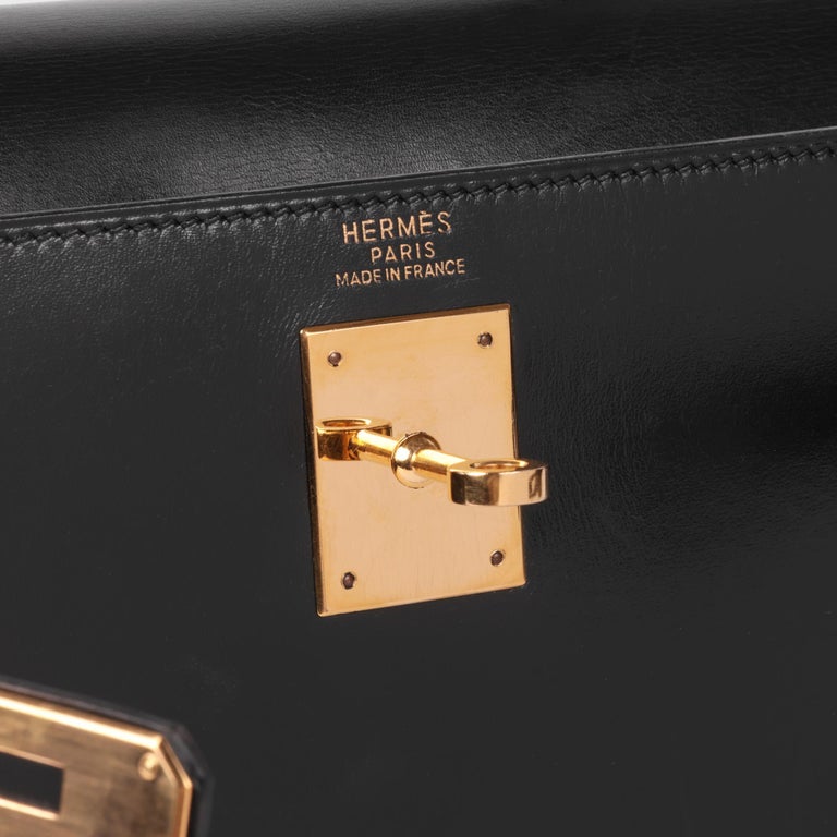 Hermès Black Box Calf Leather Vintage Kelly 32cm For Sale at 1stDibs