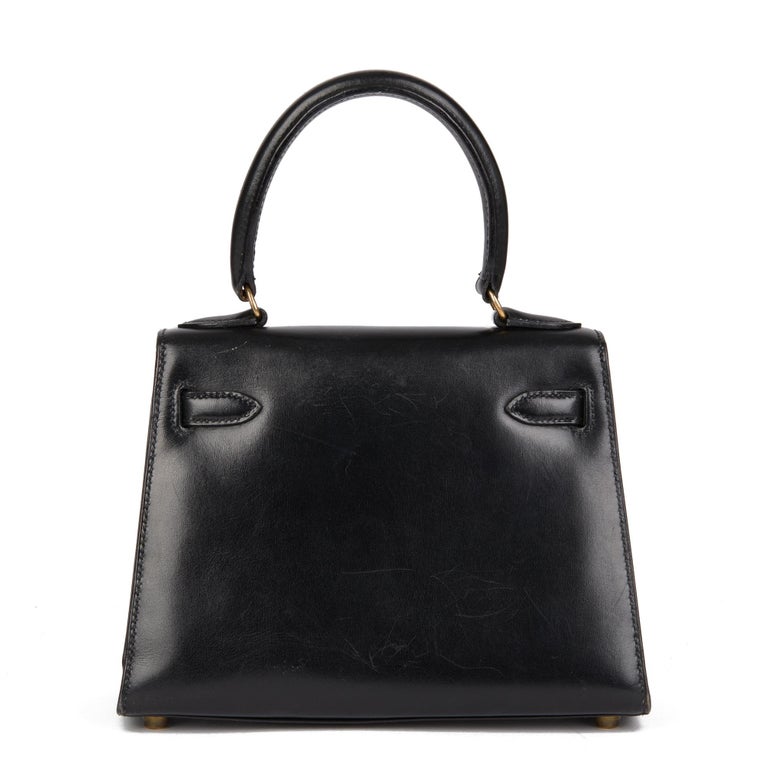 HERMÈS Black Box Calf Leather Vintage Mini Kelly 20cm For Sale at 1stDibs