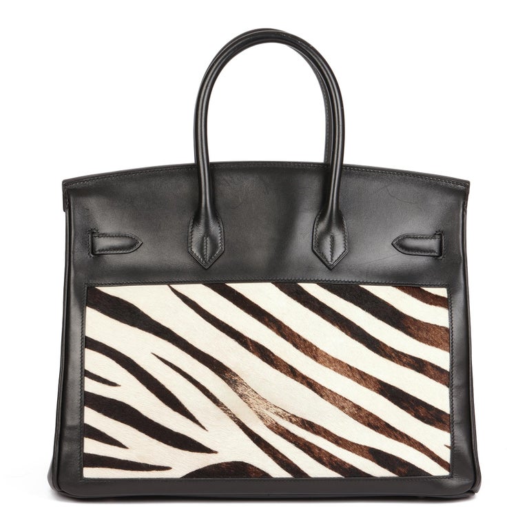 Hermès Black Box Calf Leather and Zebra Print Calfskin PonyFur Birkin ...