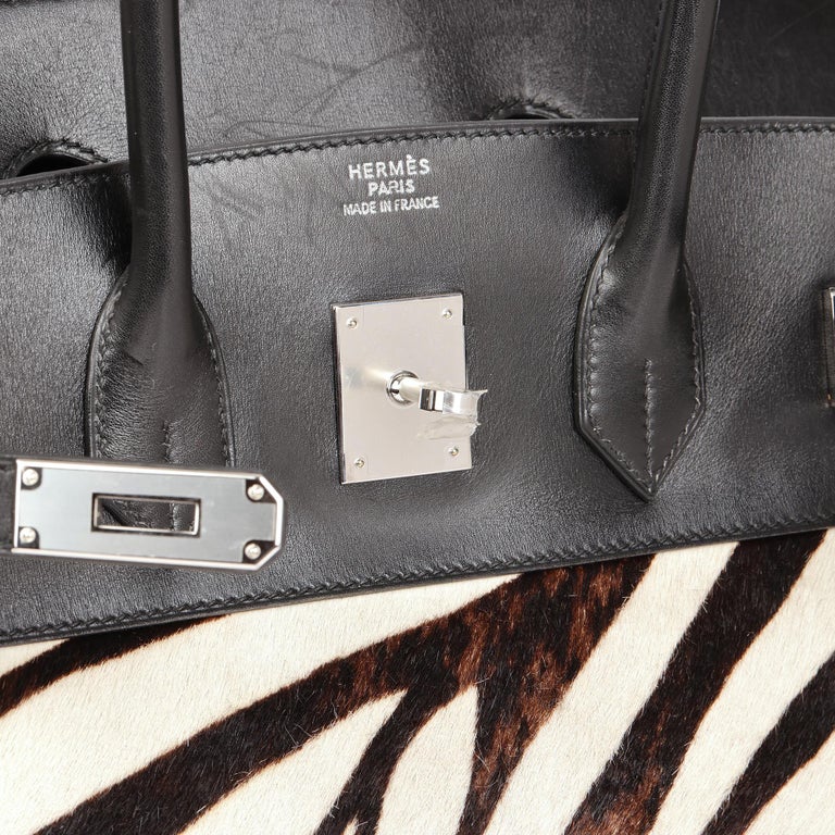Hermès Black Box Calf Leather and Zebra Print Calfskin PonyFur Birkin ...