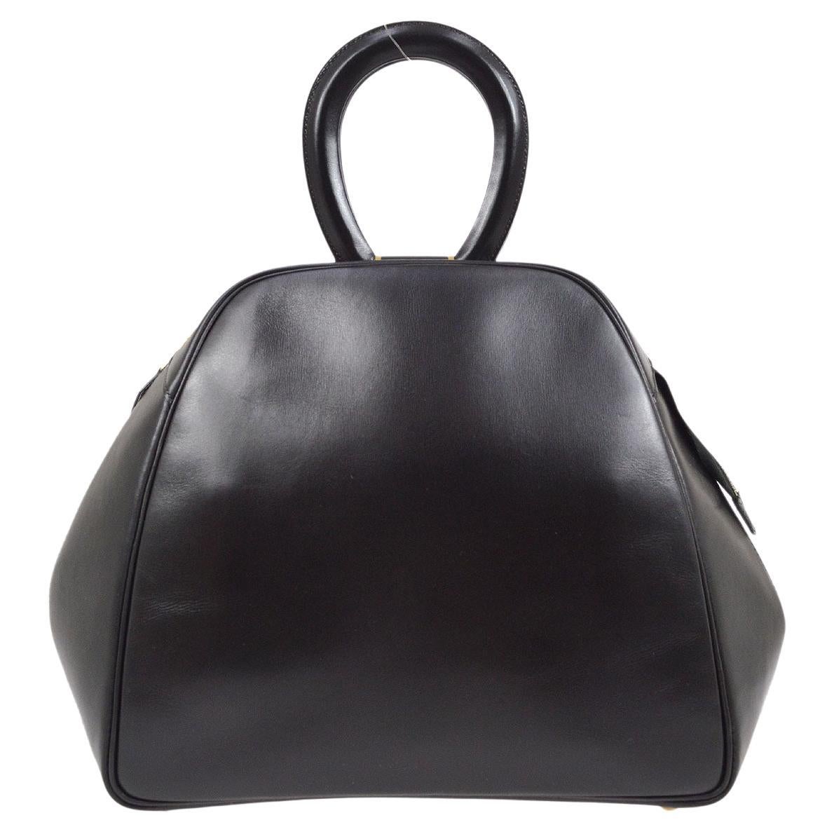 HERMES Black Box Calfskin Leather Top Handle Bowling Bag For Sale at ...