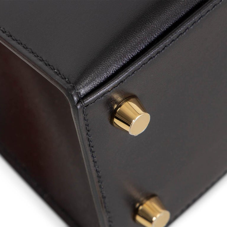 HERMES black Box leather KELLY 25 SELLIER Bag w Gold at 1stDibs
