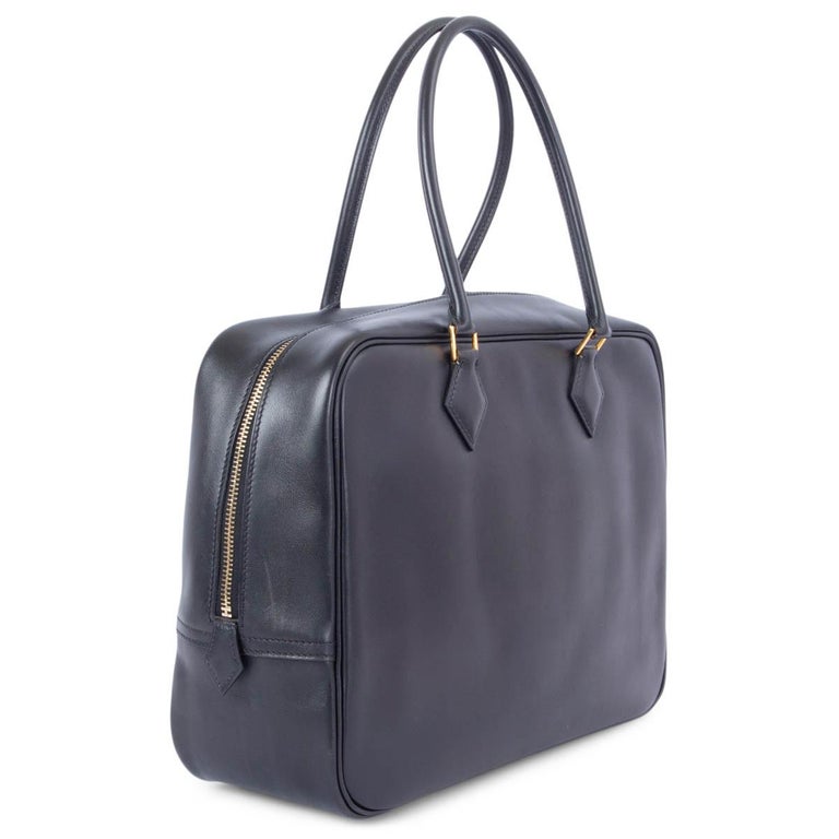 HERMES black Box leather PLUME 32 Bag For Sale at 1stDibs