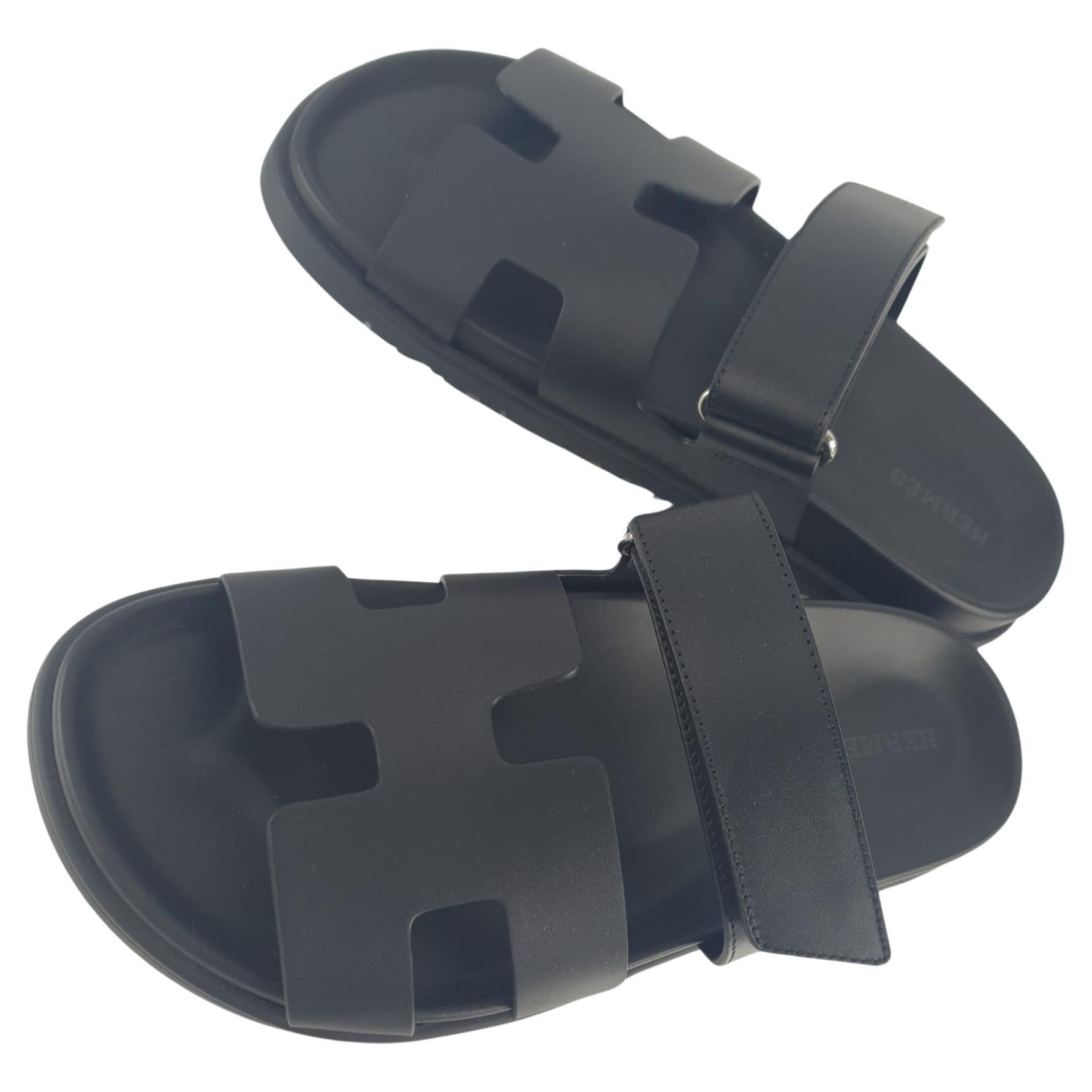 Hermes Black Chypre sandal size 39 For Sale at 1stDibs