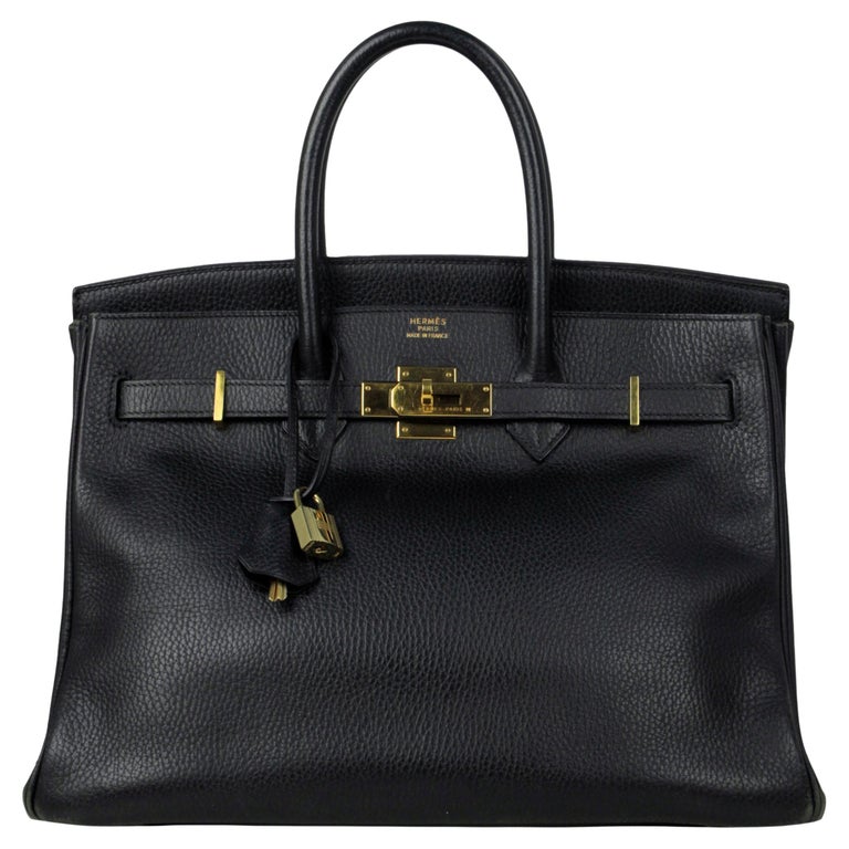 Hermes Black Clemence Leather 35cm Birkin Bag GHW For Sale at 1stDibs