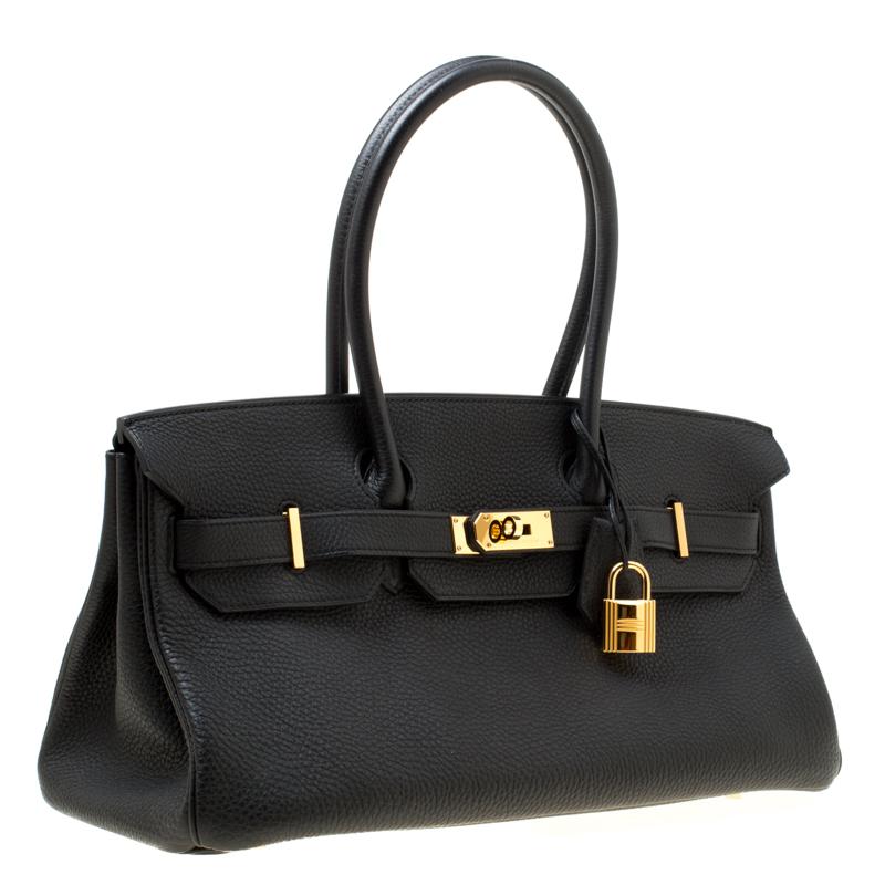 Hermes Black Clemence Leather Gold Hardware Shoulder Birkin 42 Bag For ...