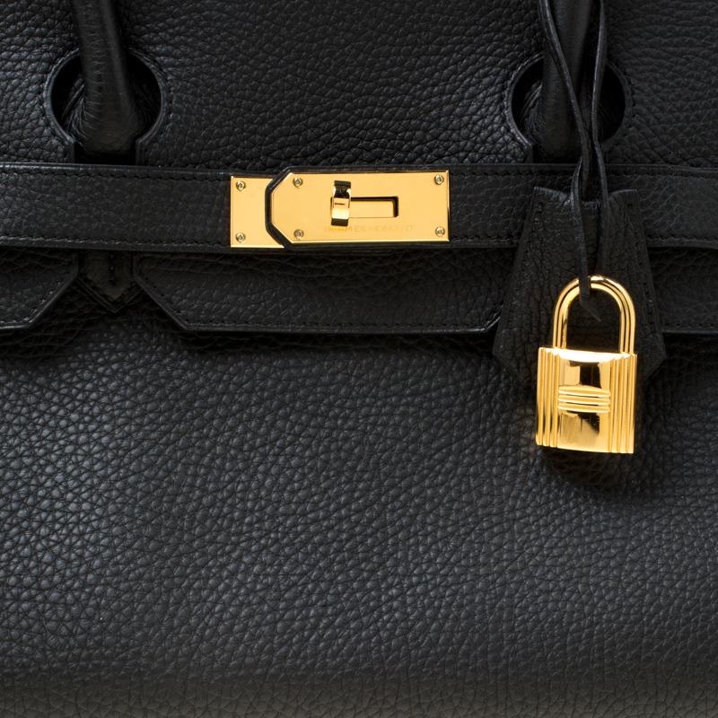 Hermes Black Clemence Leather Gold Hardware Shoulder Birkin 42 Bag For ...