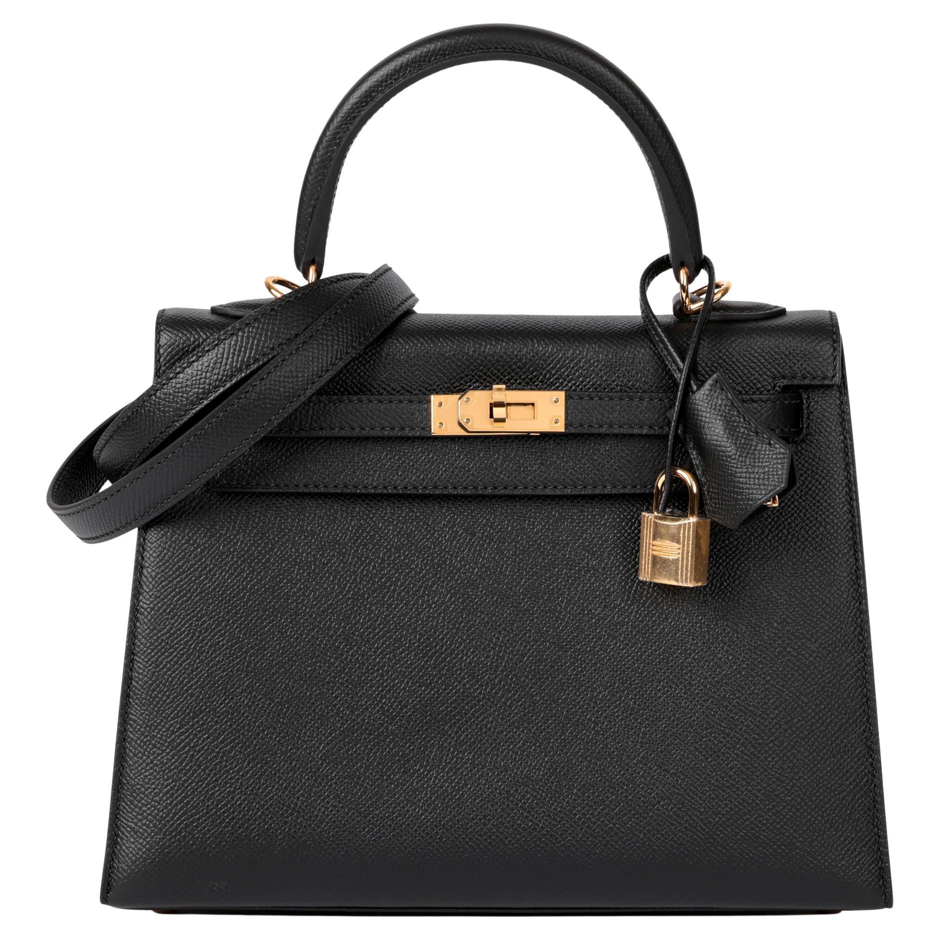 HERMÈS Black Epsom Leather Kelly 25cm Sellier For Sale at 1stDibs