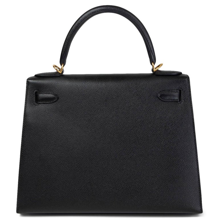 HERMES black Epsom leather KELLY 28 SELLIER Bag w Gold For Sale at 1stDibs