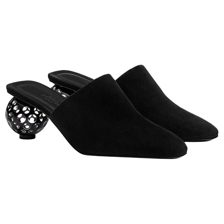 Hermès Black Goat Suede Darcy Mules For Sale at 1stDibs