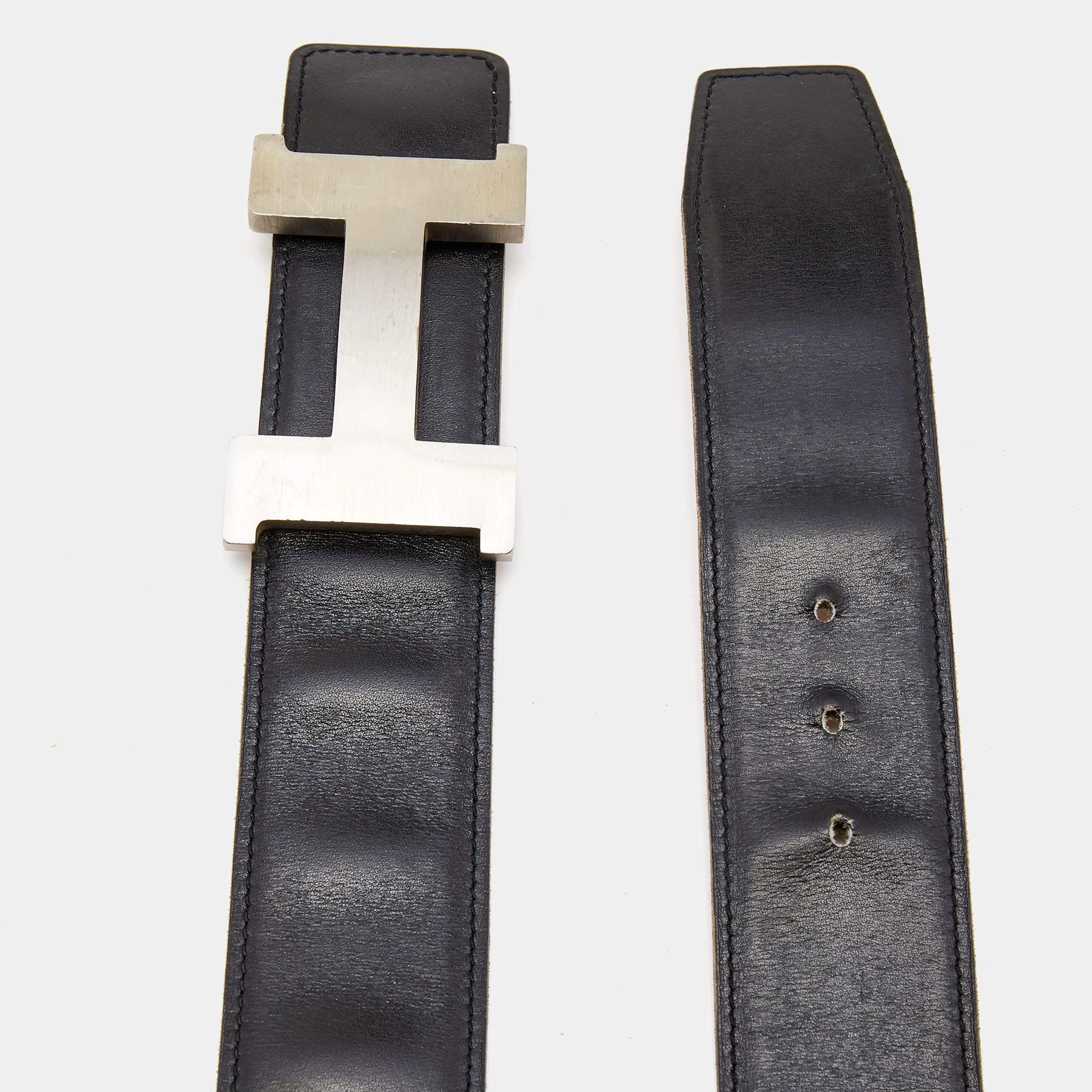 Hermes Black/Gold Box Calf and Swift Leather H Buckle Reversible Belt ...