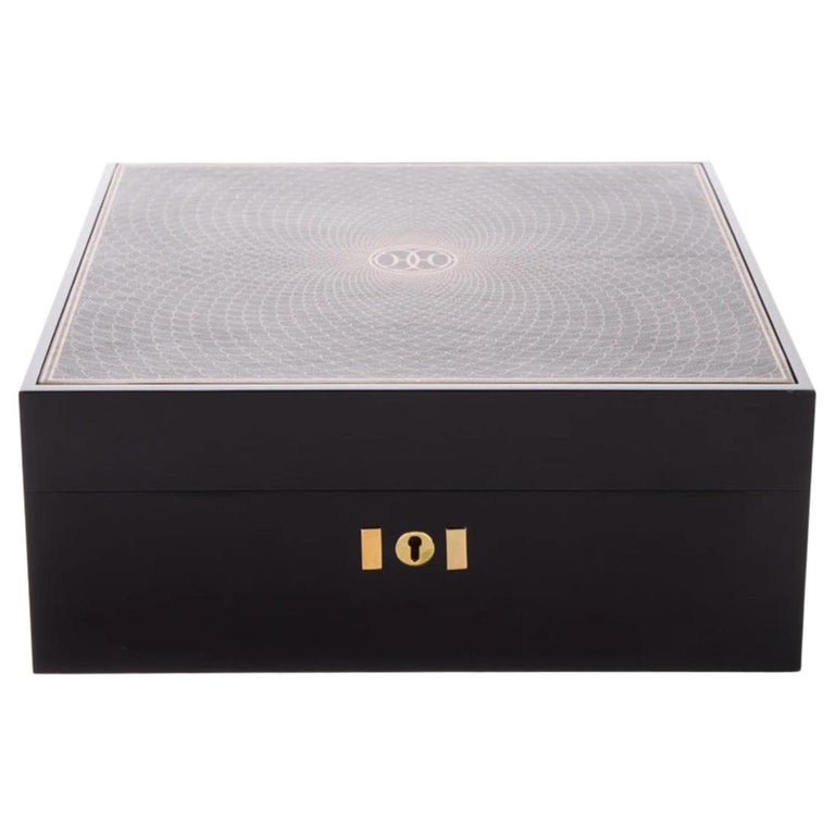 Hermes Black Gold Wood Men's Logo Jewelry Watch Storage Box Travel Case ...