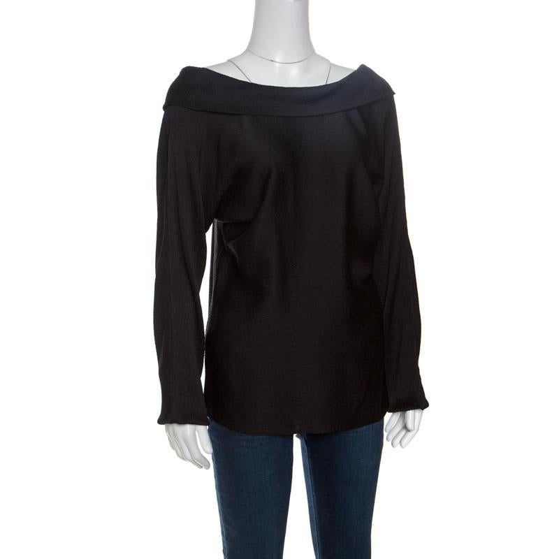 Hermes Black Hammered Silk Dolman Sleeve Draped Back Detail Top M For ...