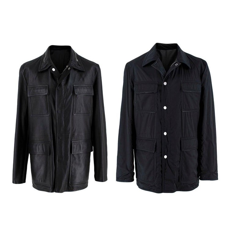 Hermes Black Lambskin and Nylon Reversible Jacket - Size M/L For Sale ...