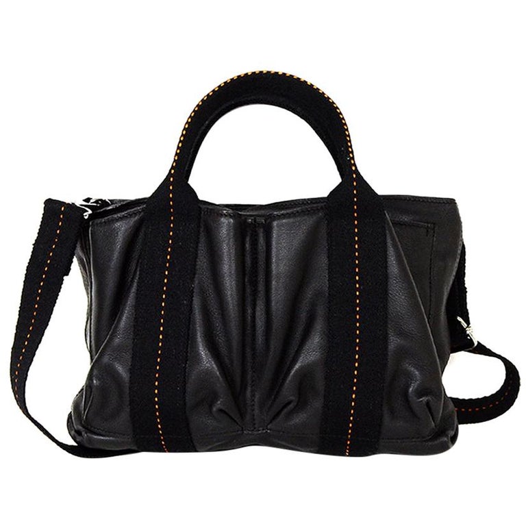 Hermes Black Leather Canvas Caravan Horizontal PM Tote Bag w/ Crossbody ...