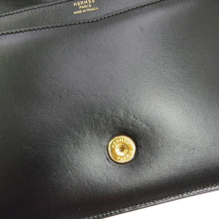 Hermes Black Leather Gold 'H" Logo Evening 2 in 1 Shoulder Flap Clutch ...