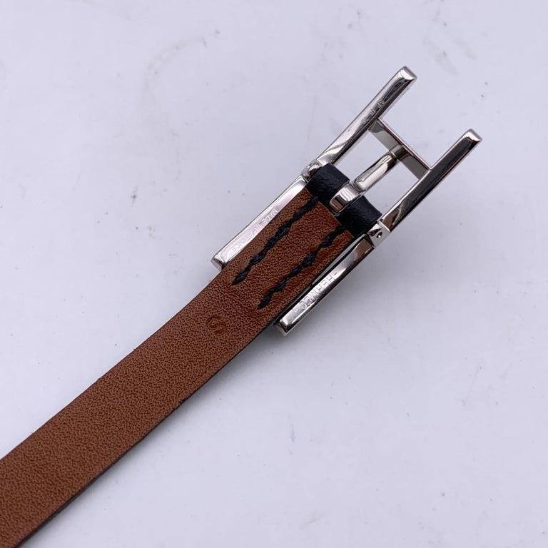 Hermes Black Leather Hapi 2 Double Tour Bracelet Silver Metal Buckle ...