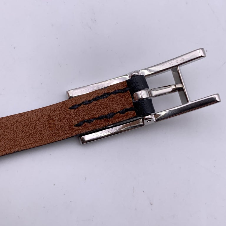 Hermes Black Leather Hapi 2 Double Tour Bracelet Silver Metal Buckle ...