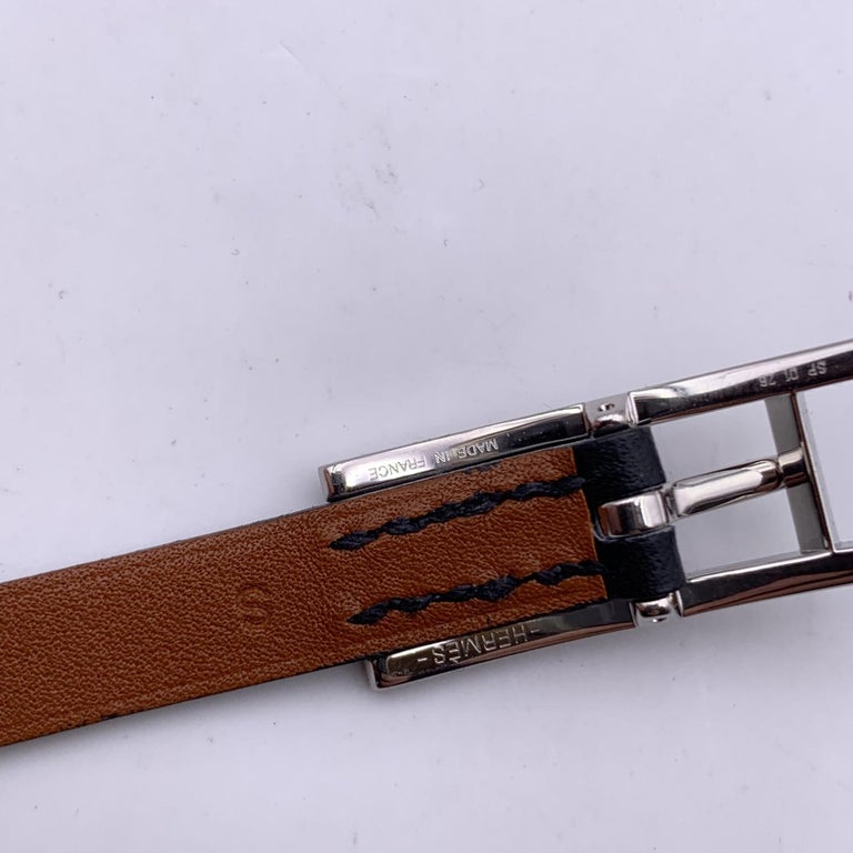 Hermes Black Leather Hapi 2 Double Tour Bracelet Silver Metal Buckle ...