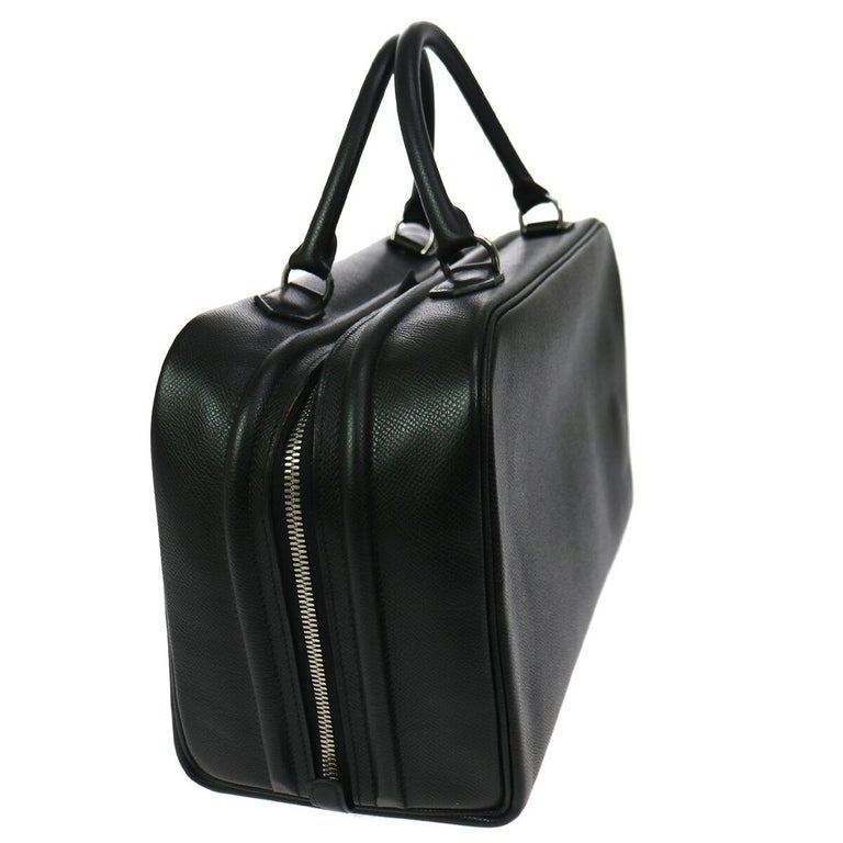 Hermes Black Leather Silver Boston Top Handle Satchel Carryall Tote Bag ...