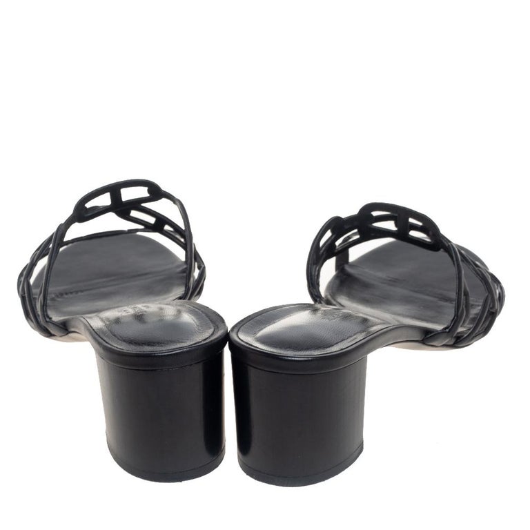 Hermes Black Leather Tandem Slide Sandals Size 40.5 at 1stDibs