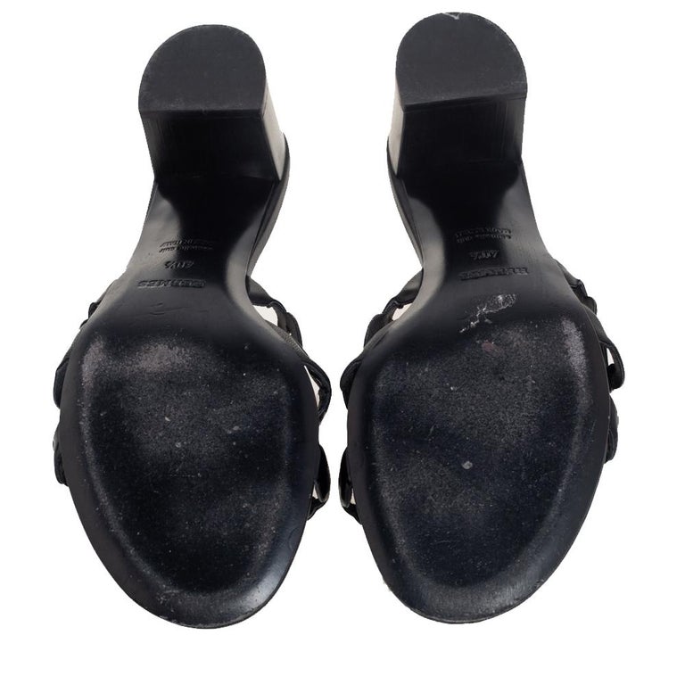 Hermes Black Leather Tandem Slide Sandals Size 40.5 at 1stDibs