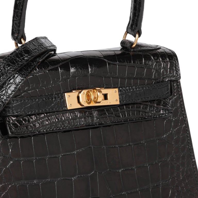 Hermès Black Shiny Mississippiensis Alligator Leather Vintage Kelly ...