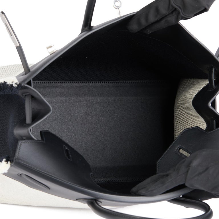 HERMÈS Black Swift Leather and Canvas Fray Birkin 35cm For Sale at 1stDibs